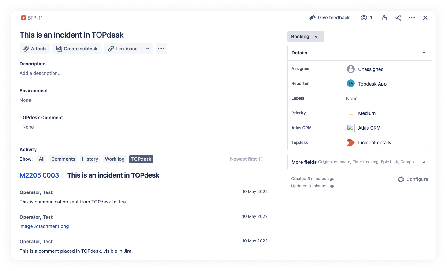 Comments, actions, attachments
